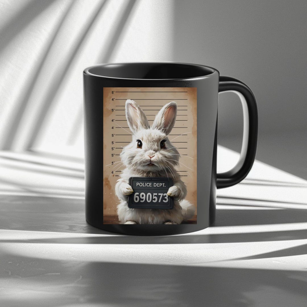 Funny Bunny Mugshot Mug - Cute Rabbit Coffee Cup, Animal Lover Gift ...