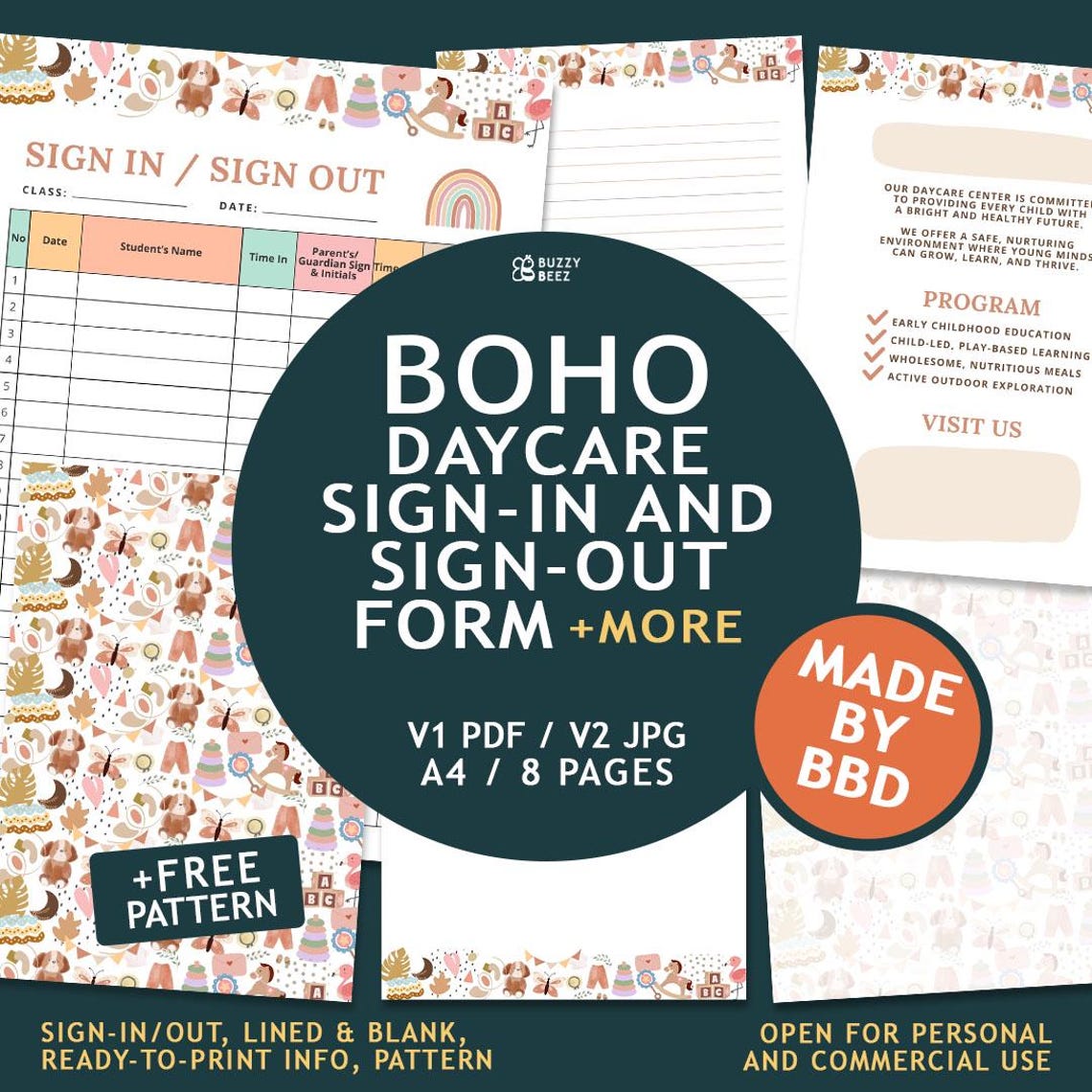 Daycare Attendance, Boho Daycare Forms, Daycare Sign In, Daycare ...