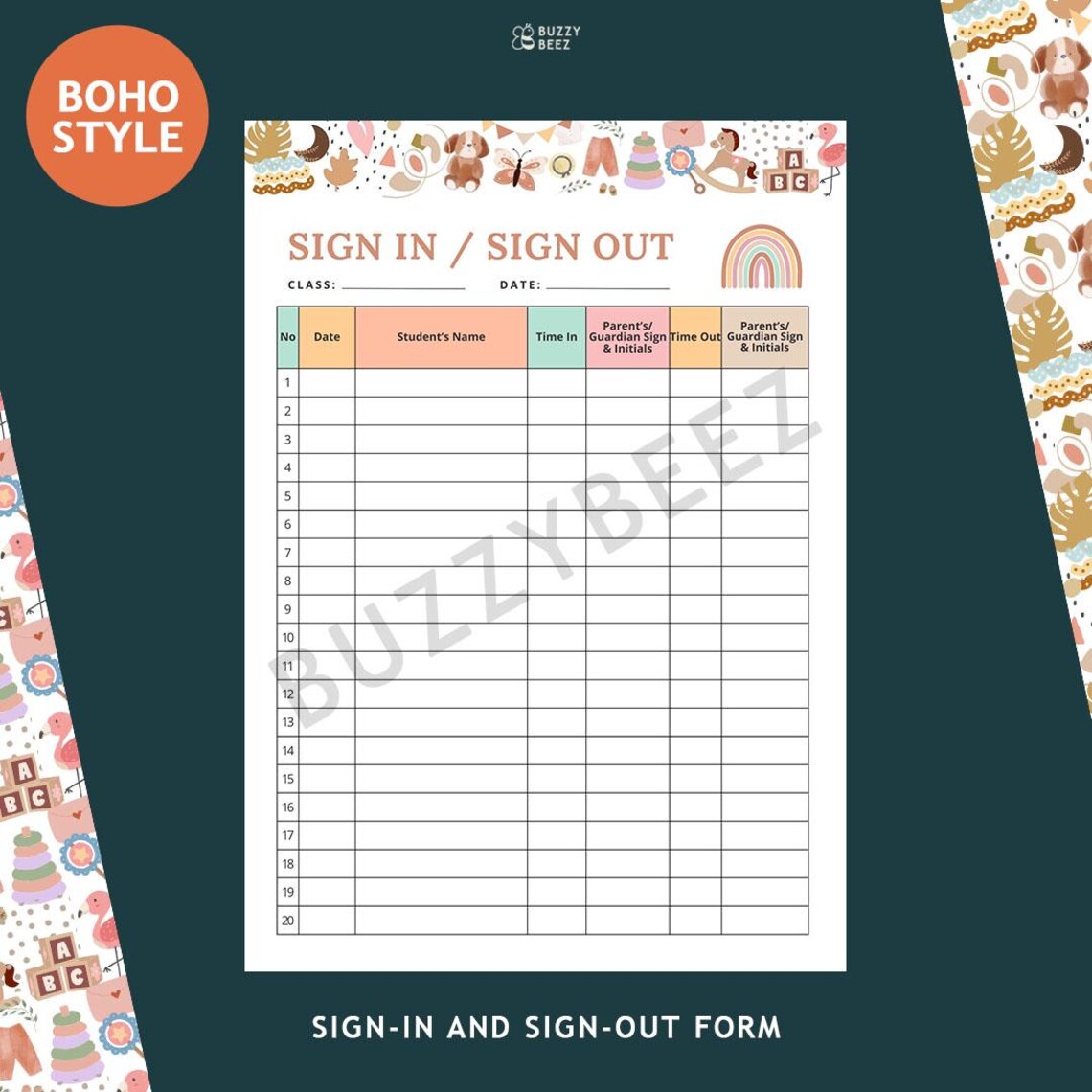 Daycare Attendance, Boho Daycare Forms, Daycare Sign In, Daycare ...