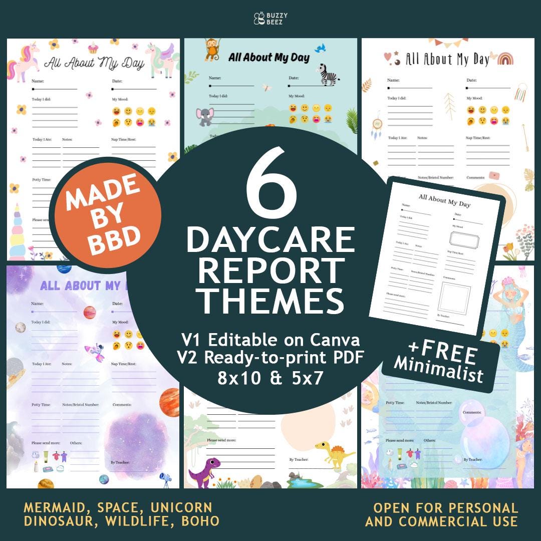Editable Daycare Daily Report: 6 Fun Themes (canva & PDF) - Etsy