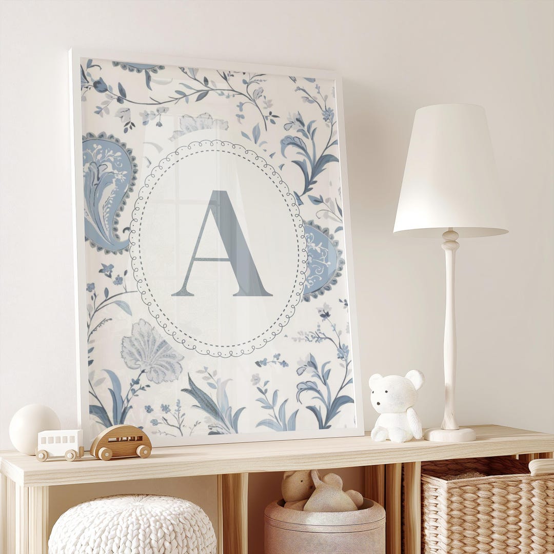 Blue and White Chinoiserie Alphabet Print | Custom Initial Wall Art ...
