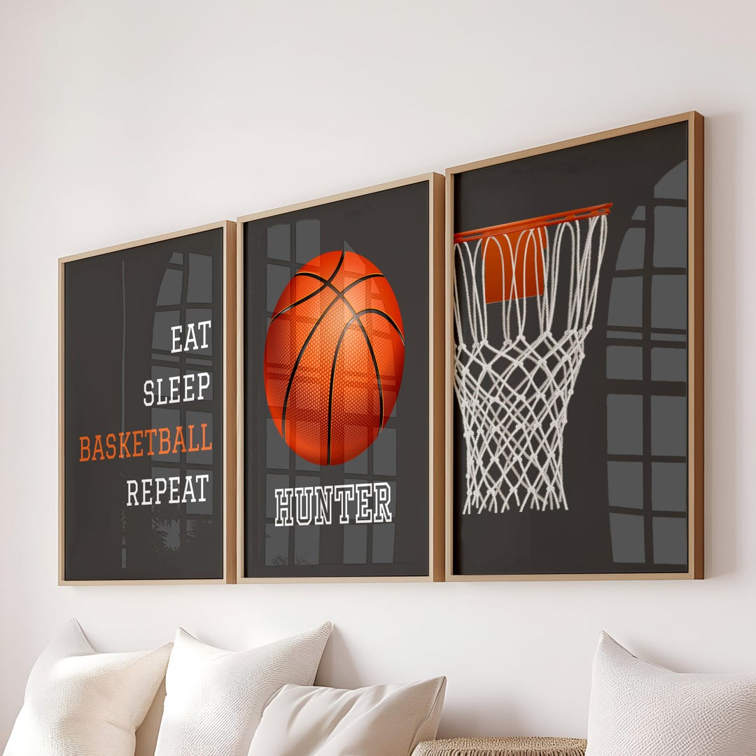 Basketball Wall Art, Set of 3, Personalized Boys Print, Sport Room ...