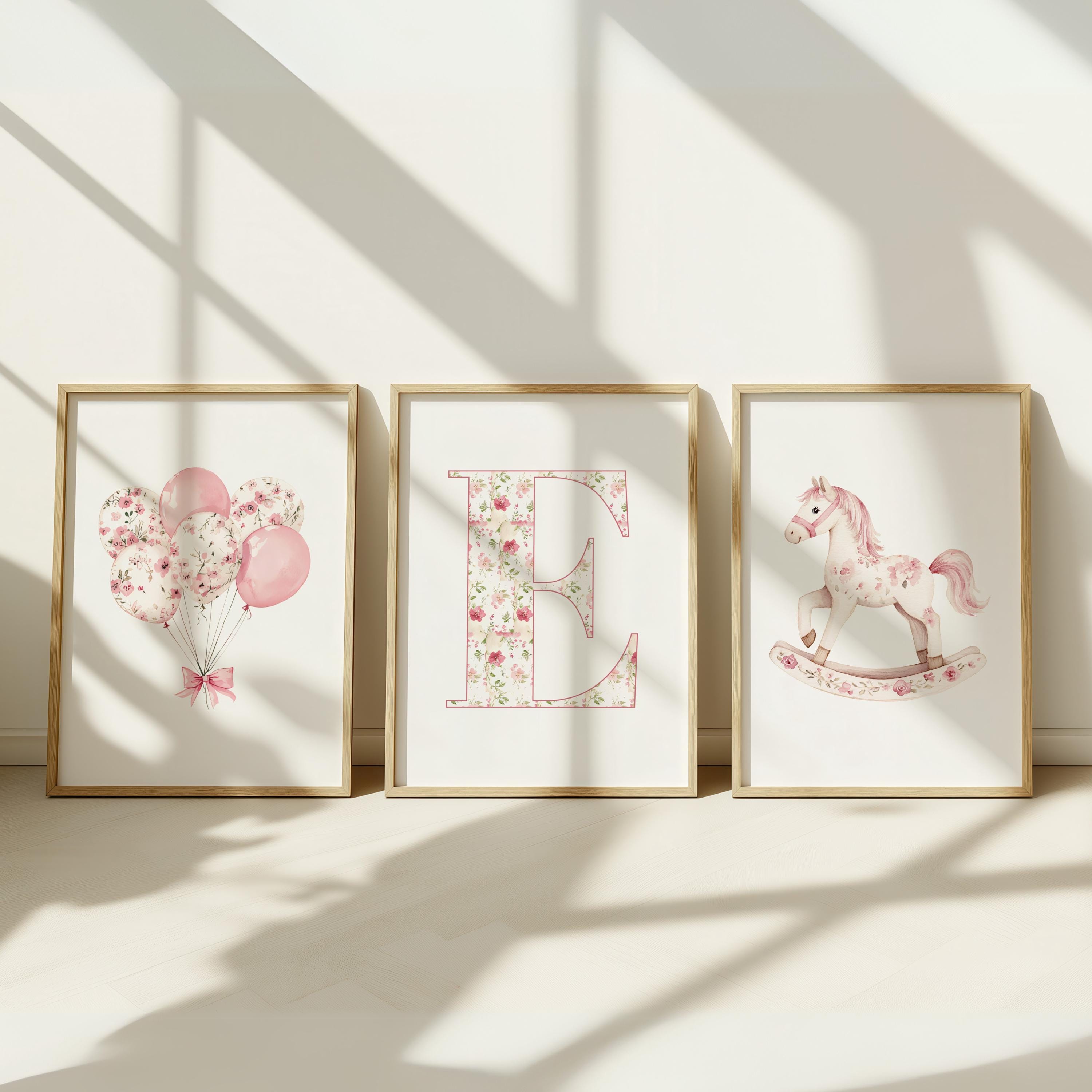 Pink Floral Nursery Art | Bunny, Initial Prints (instant Download) - Etsy