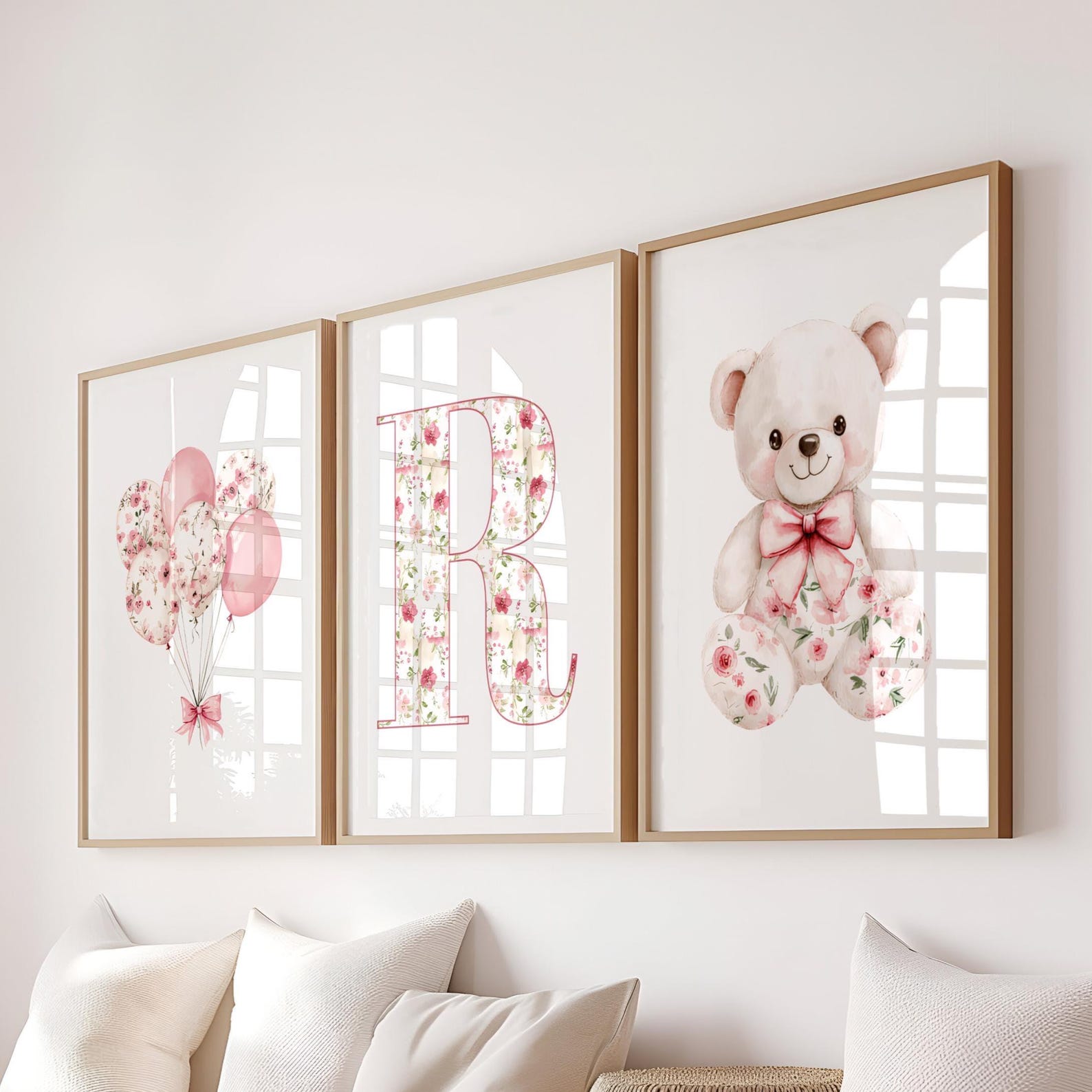 Pink Floral Nursery Art | Bunny, Initial Prints (instant Download) - Etsy