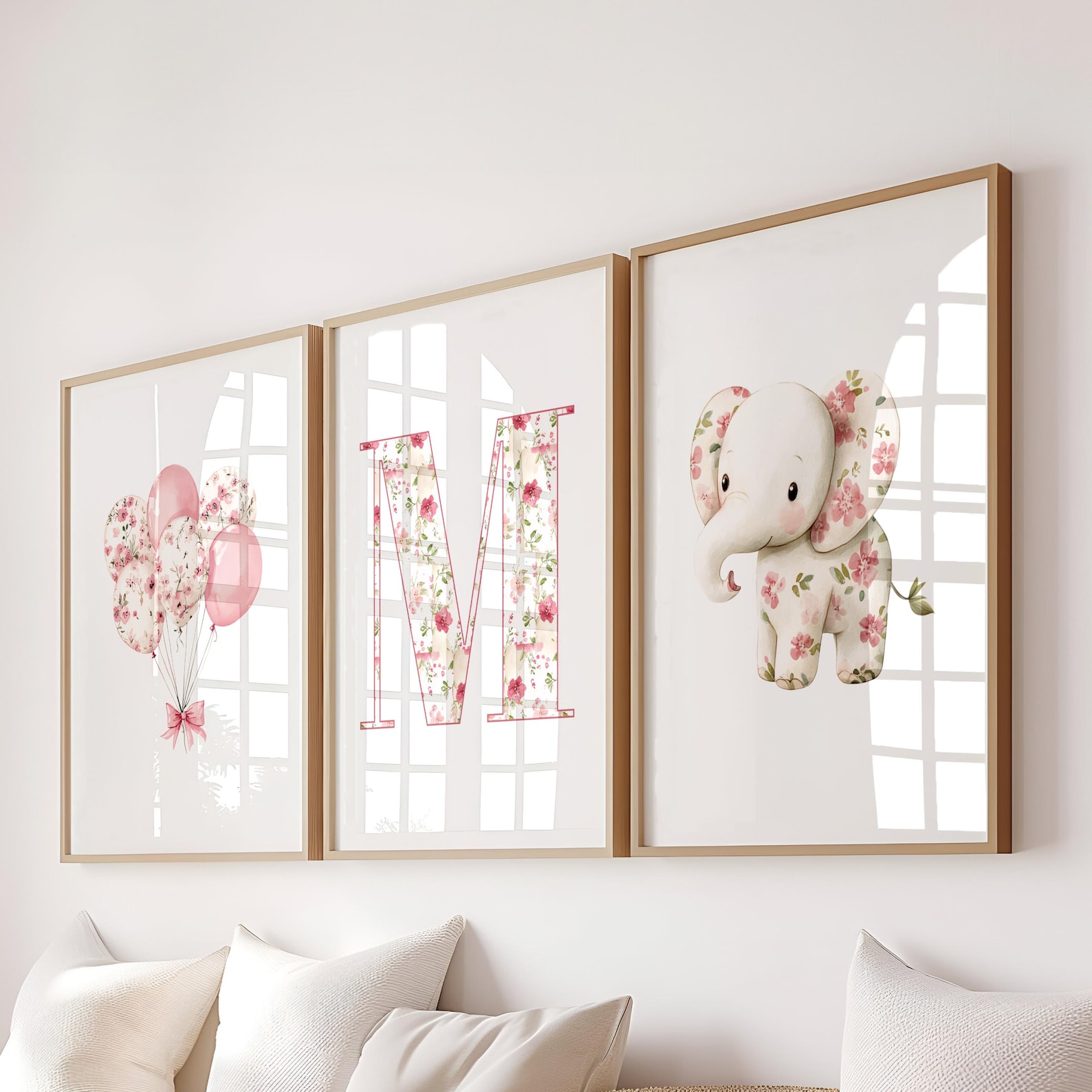 Pink Floral Nursery Art | Bunny, Initial Prints (instant Download) - Etsy
