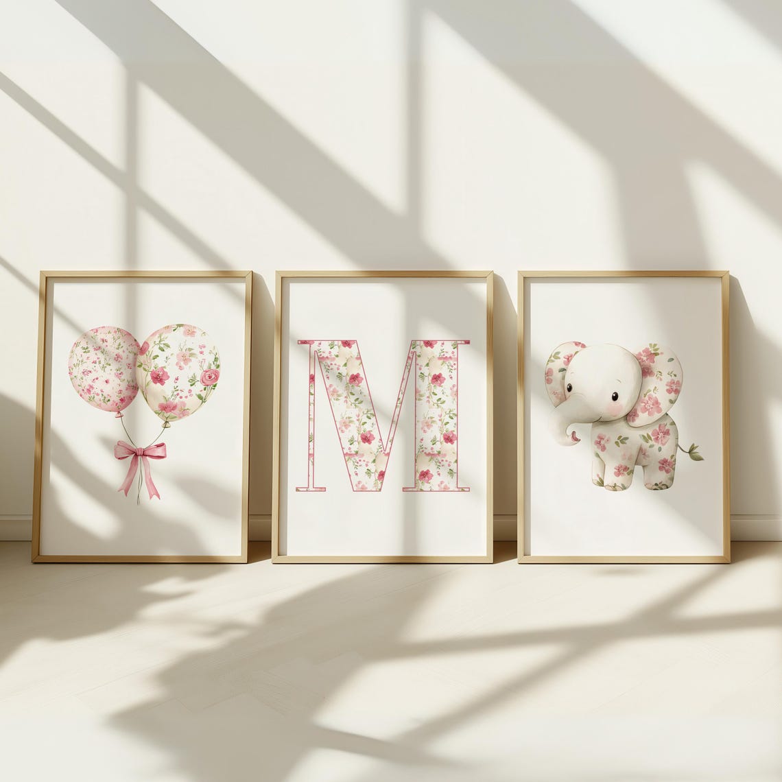 Pink Floral Nursery Art | Bunny, Initial Prints (instant Download) - Etsy