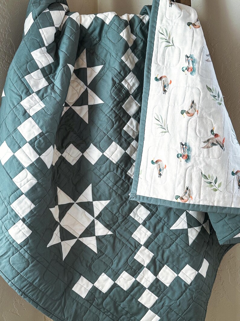 Steely Blue and White Baby Quilt - Handmade Patchwork Blanket With ...