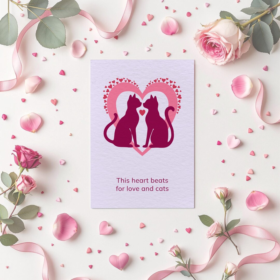 Love and Cats Printable Cute Cat Greeting Card for Your Favorite Cat ...
