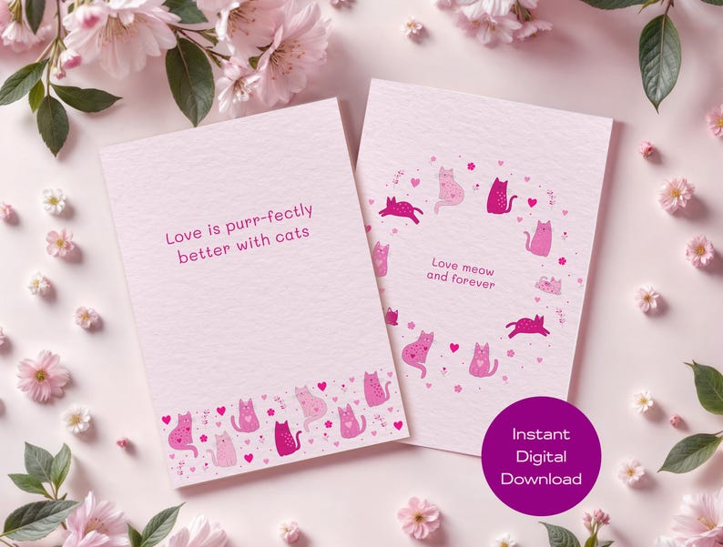 Purrfect Love Printable Cute Cat Valentine's Card for Your Favorite Cat ...
