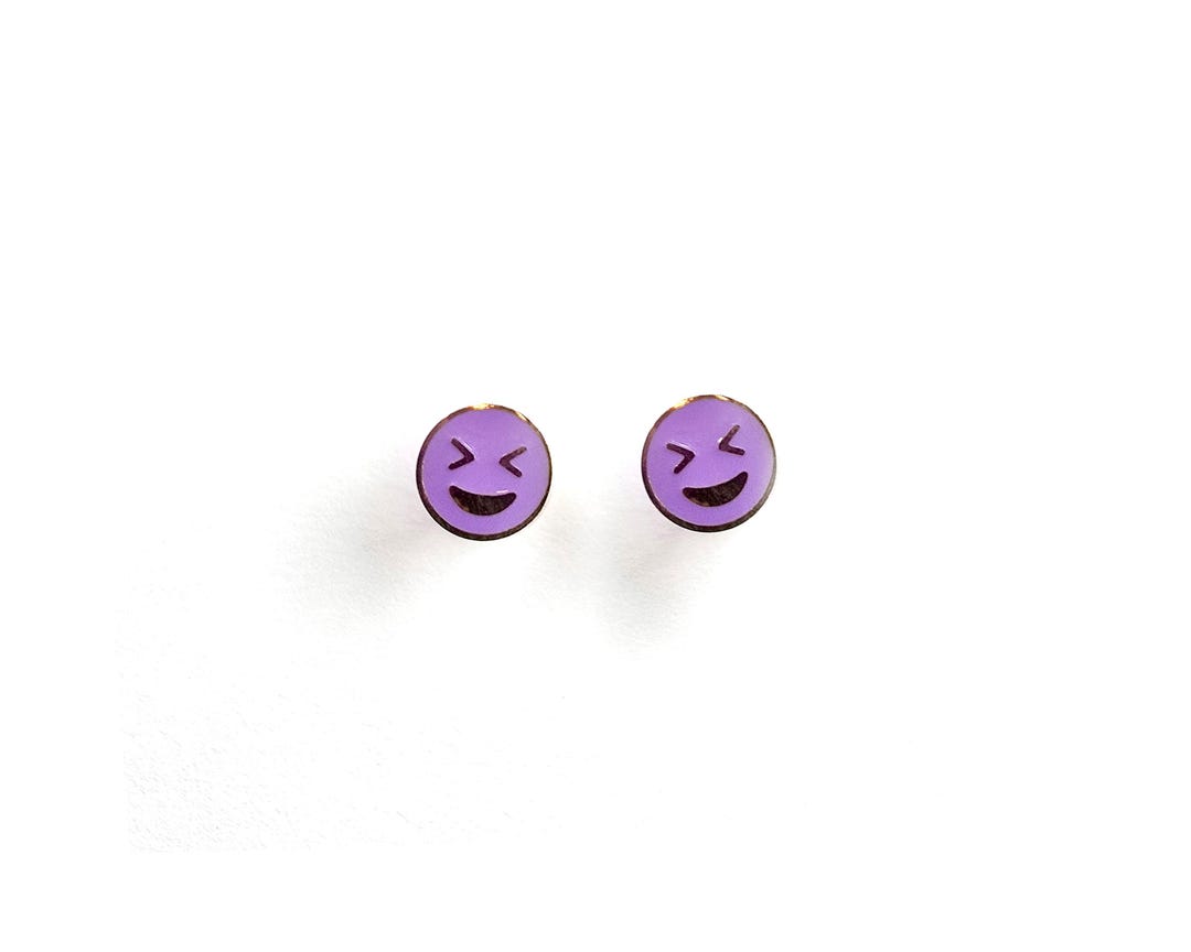 Excited Emoji Stud Earrings With Screw Back - Etsy