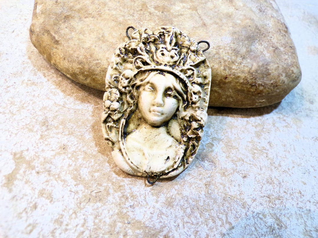 3 Hook Connector Pendant, Art Nouveau Portrait of Woman Goddess Nymph ...