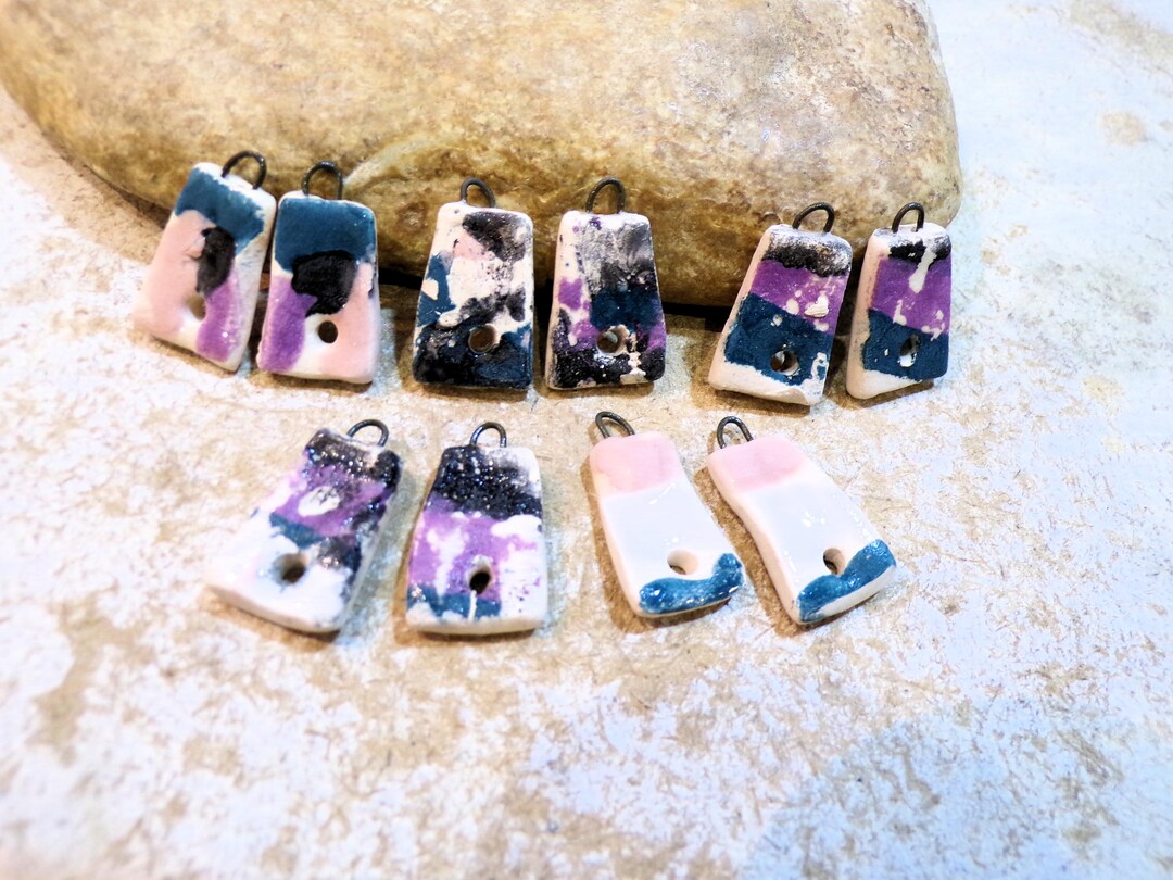 Grunge, Boho, Graffiti, 2 Handmade Ceramic Connector Charms, Blue Black ...