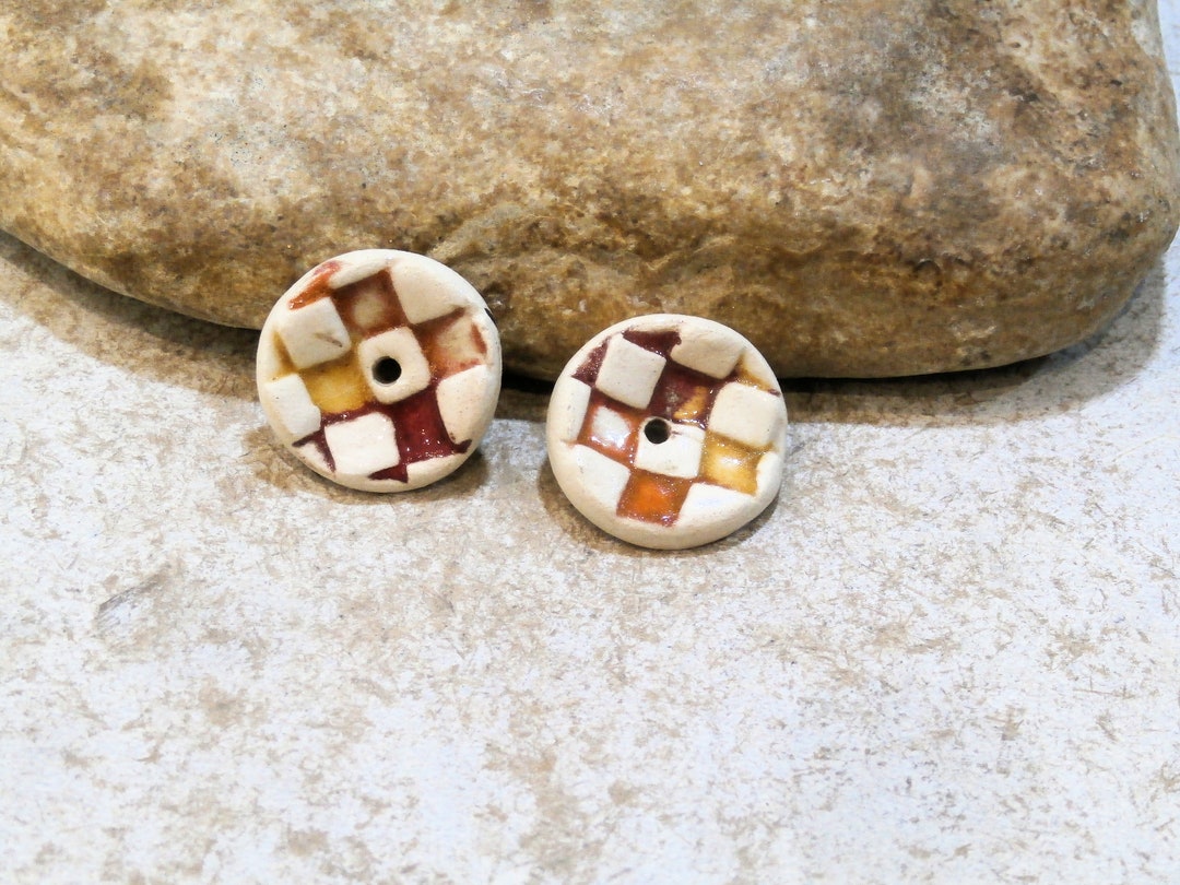 Doonuts Bowl Cup Beads, Grid Geometry, Beige Orange Red, for Earrings ...