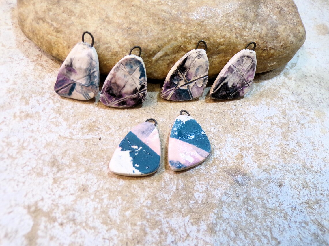 Grunge, Boho, Punk, Graffiti, 2 Handmade Ceramic Charms, Blue Black ...