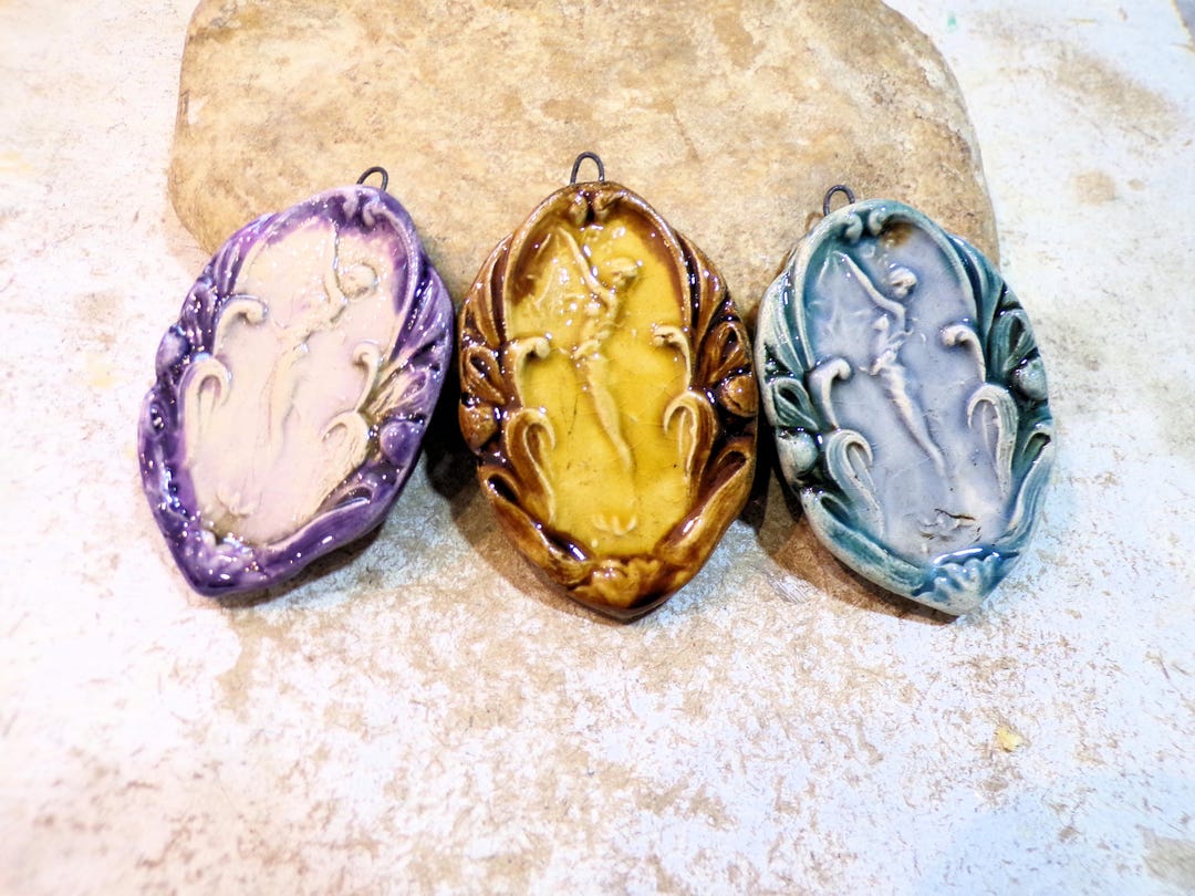 Art Nouveau Nymph Pendant, Spring, Ceramic, Jewelry Making Supplies ...
