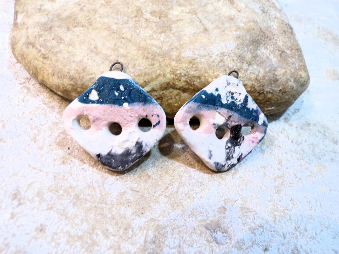 Grunge, Boho, Punk, Graffiti, 2 Handmade Ceramic Pendant Charms, Blue ...