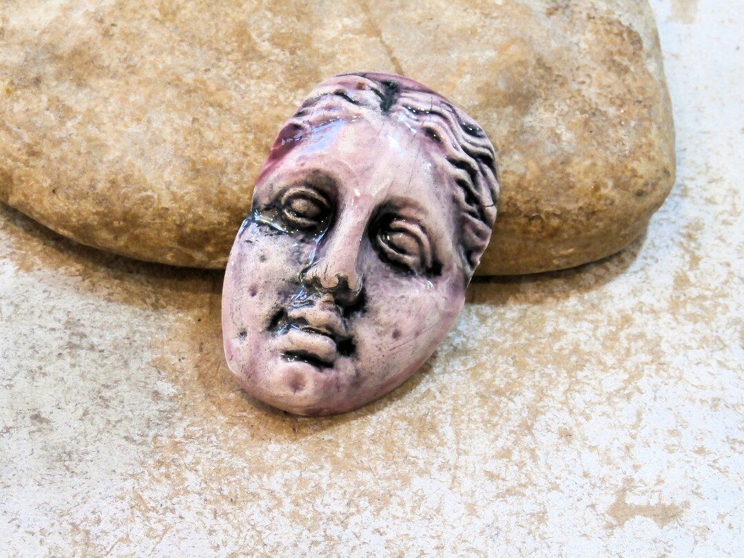 XXL Greek Face Cabochon, Artisanal Ceramic, Pink, Old Porcelain Doll ...