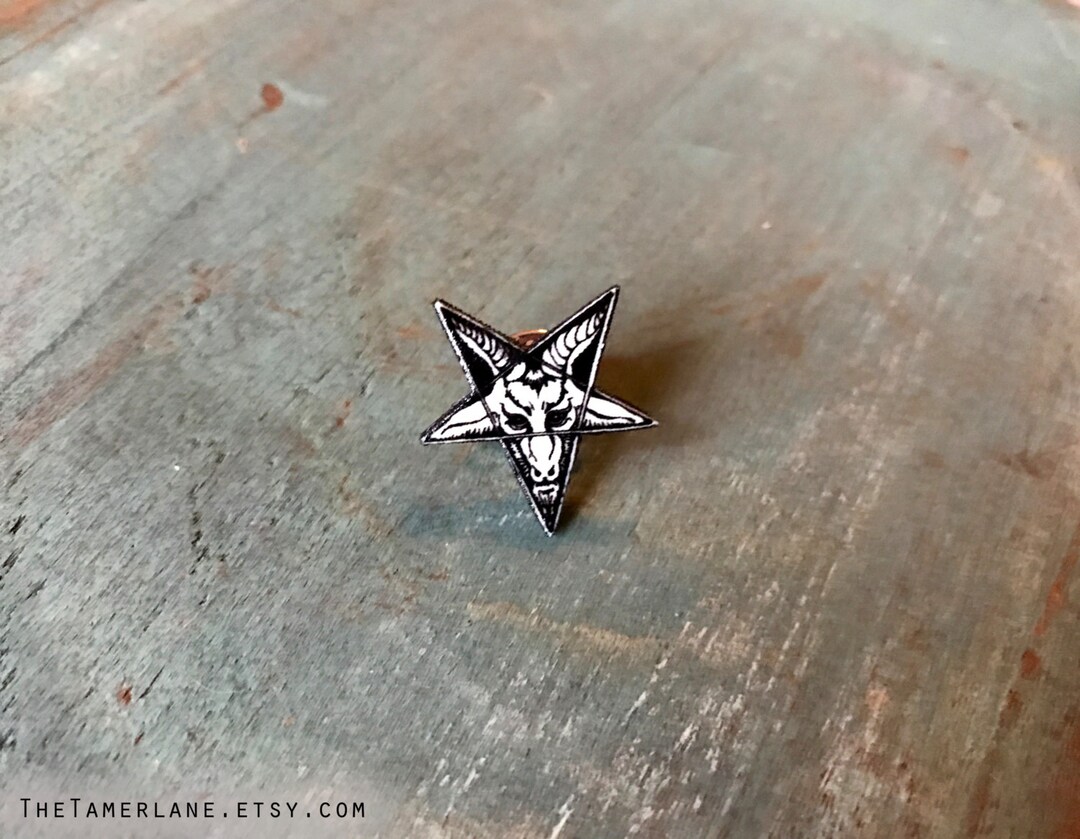 Baphomet Goat Head Pentagram Lapel Pin Button Brooch Black Dark Star ...