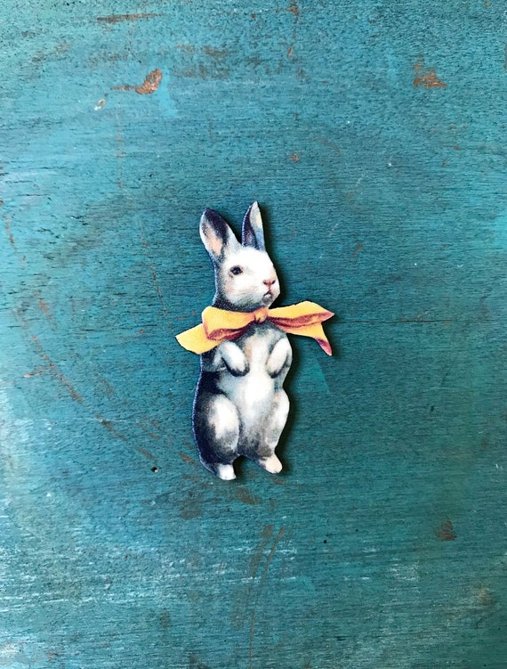 Vintage Bunny Rabbit Pin Button Circus Tie Tack Bow Alice in | Etsy
