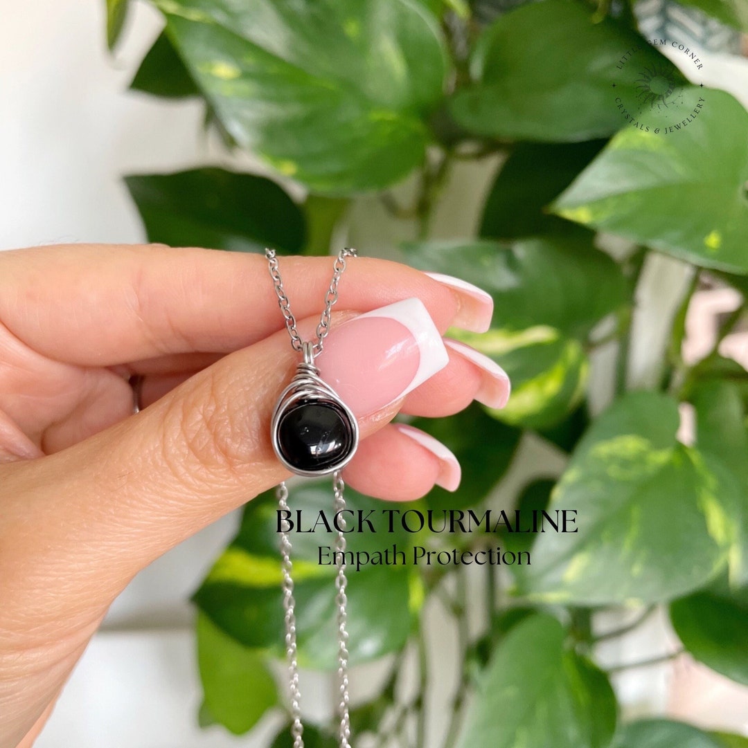 Black Tourmaline Necklace in Stainless Steel Chain | Empath Protection ...