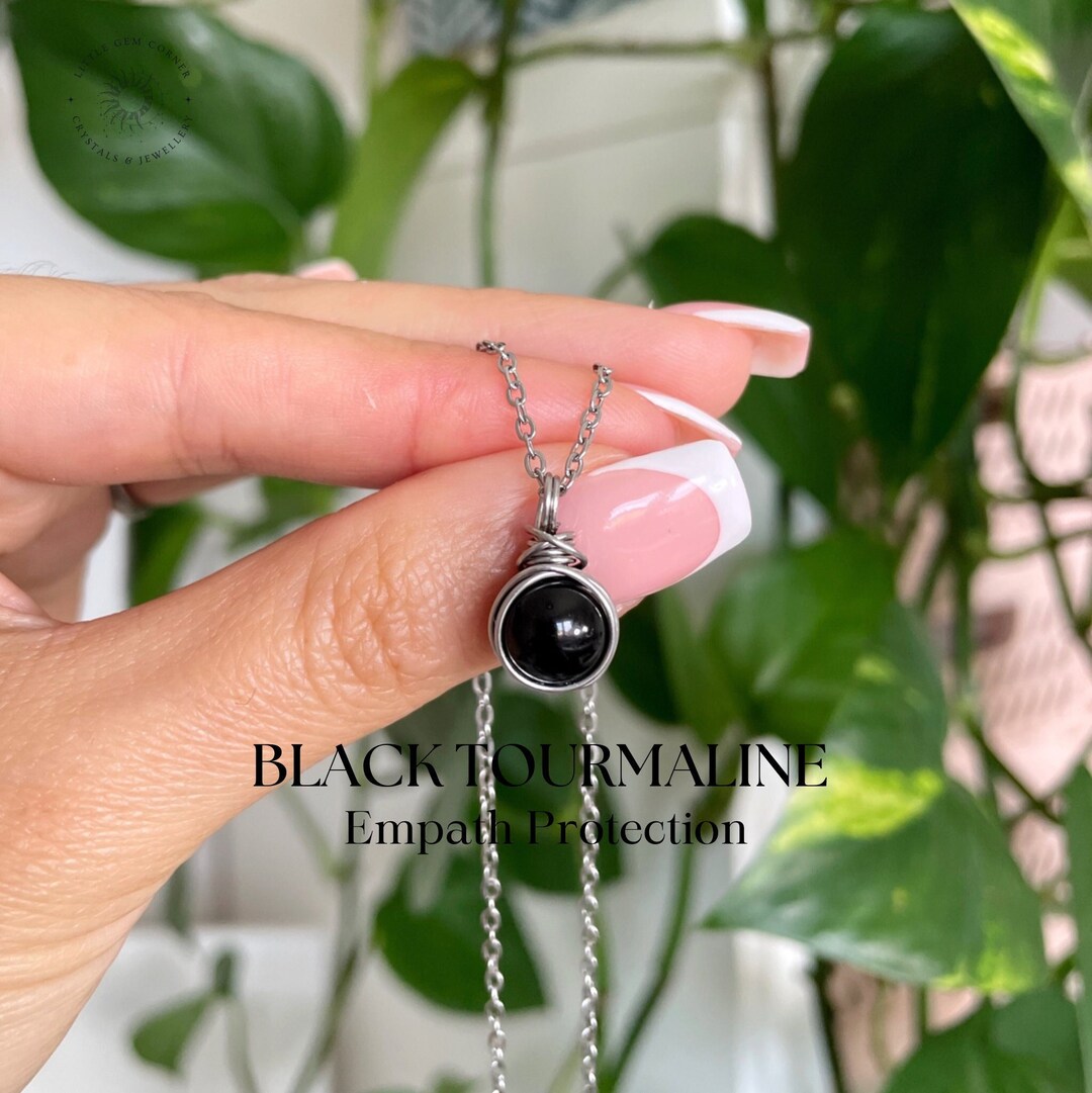 Black Tourmaline Necklace: Stainless Steel Chain, Empath Protection - Etsy