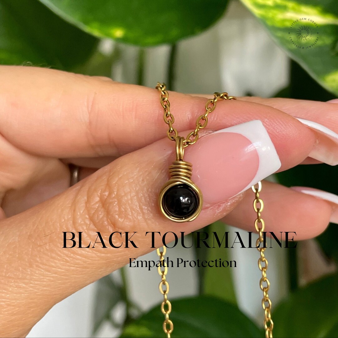 Black Tourmaline Necklace: Rustic Gold Stainless Steel Chain, Empath ...