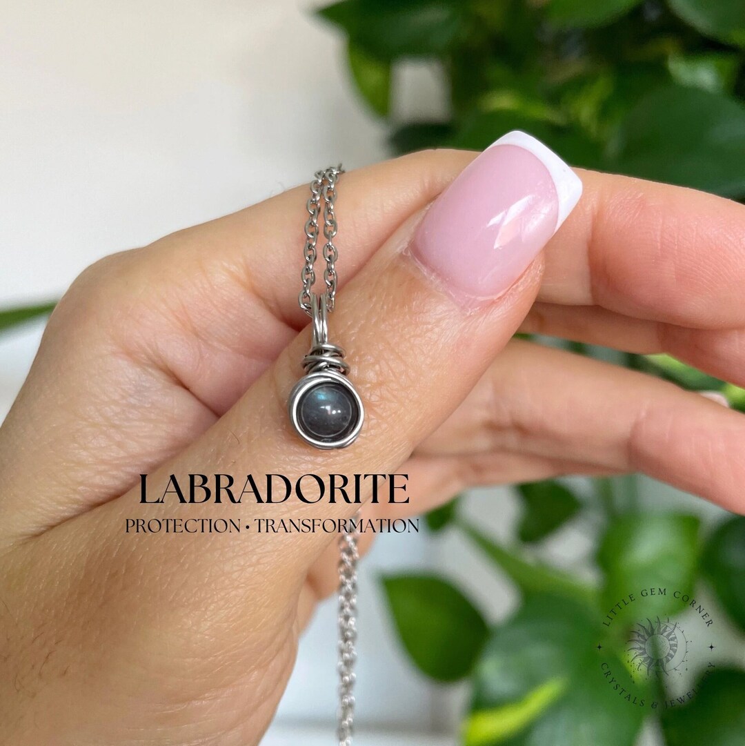 Labradorite Necklace in Stainless Steel Chain | Empath Protection ...