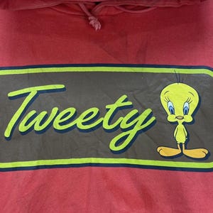Vintage Cartoon Looney Tune Tweety Warner Bros Pullover Hooded ...