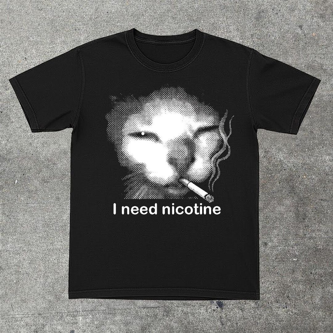 Blurry I Need Nicotine Funny Vintage Graphic Cat T-shirt, Silly Kitten ...
