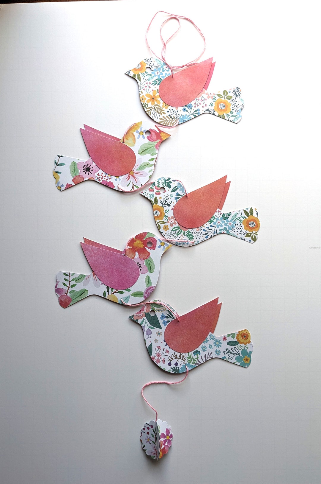 Floral Bird Vertical Bunting, Vertical Bird Garland, Spring Bird ...