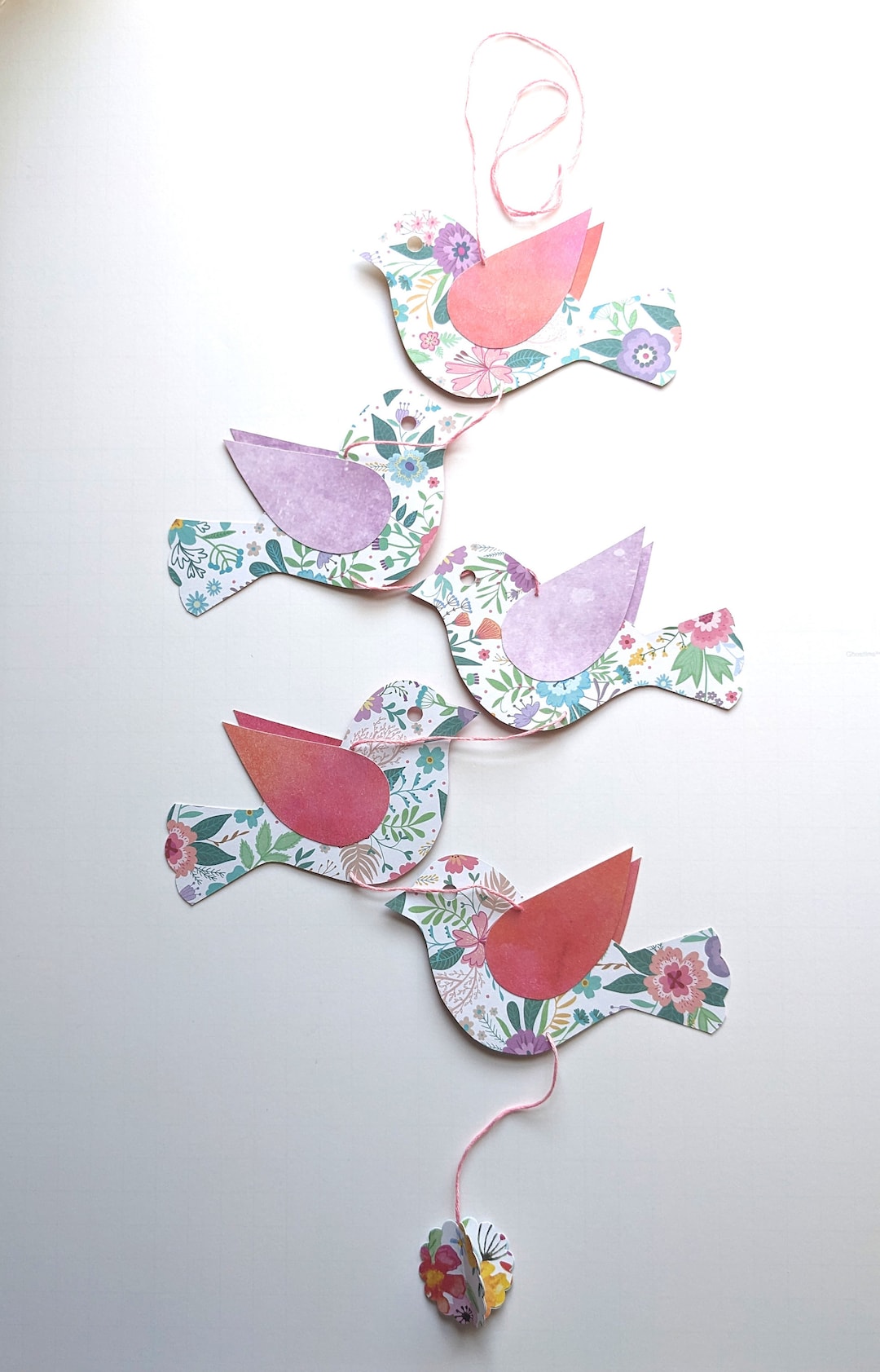 Floral Bird Vertical Bunting, Vertical Bird Garland, Spring Bird ...