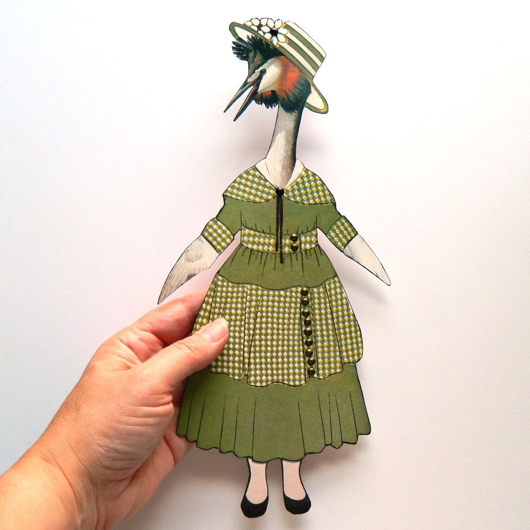 Crested Grebe Bird Paper Doll, Quirky Bird Wall Art - Etsy