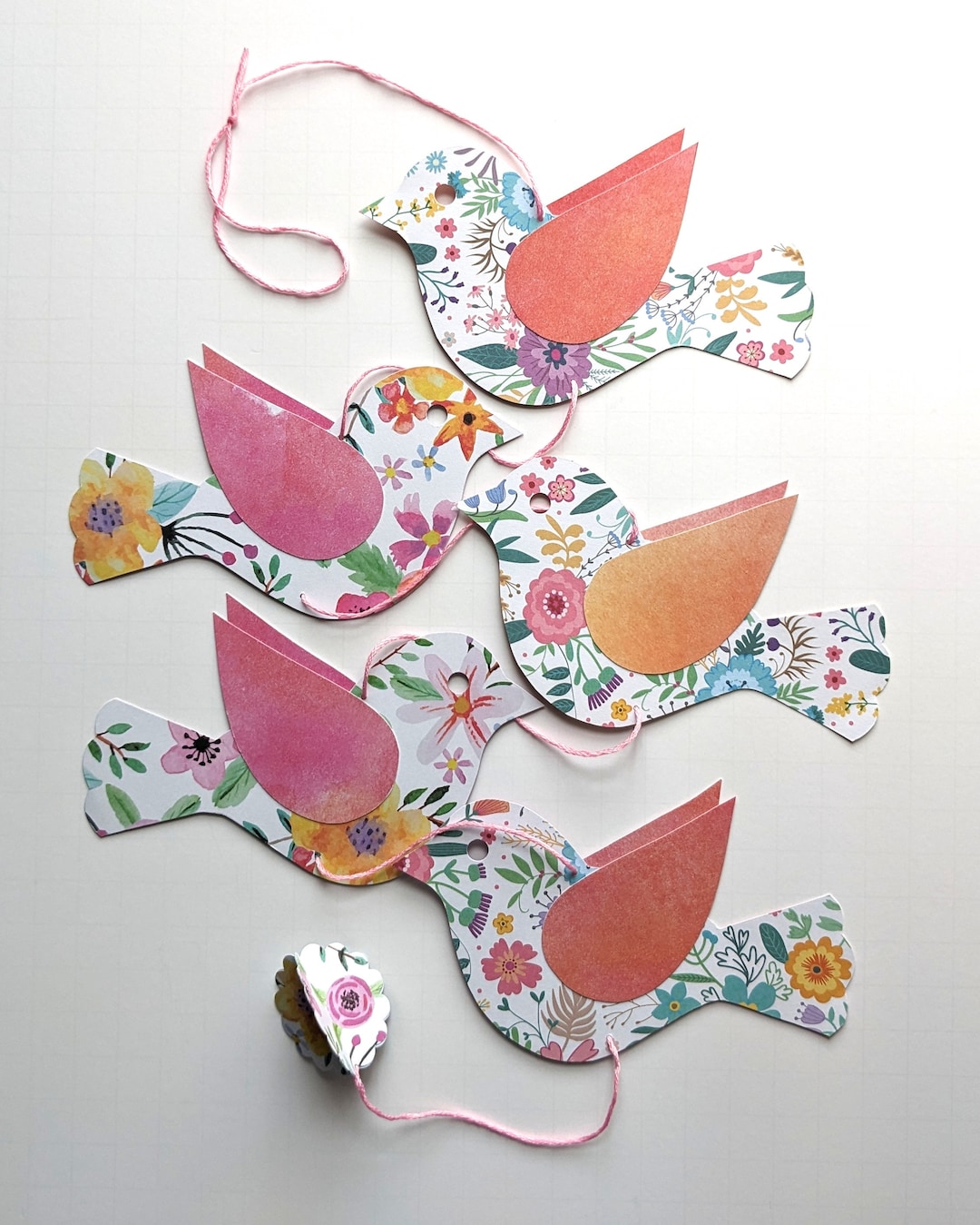 Floral Bird Vertical Bunting, Vertical Bird Garland, Spring Bird ...