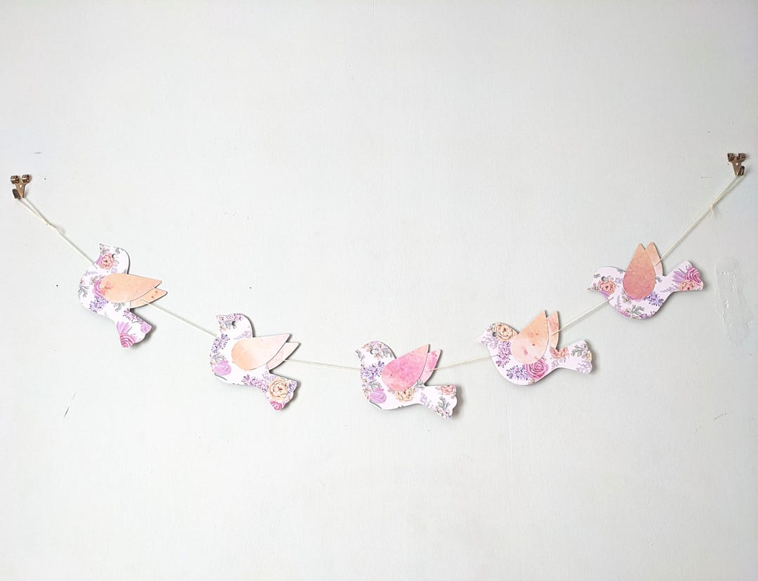 Handmade Paper Bird Garland: Pastel Floral Bunting, Wall Decor - Etsy