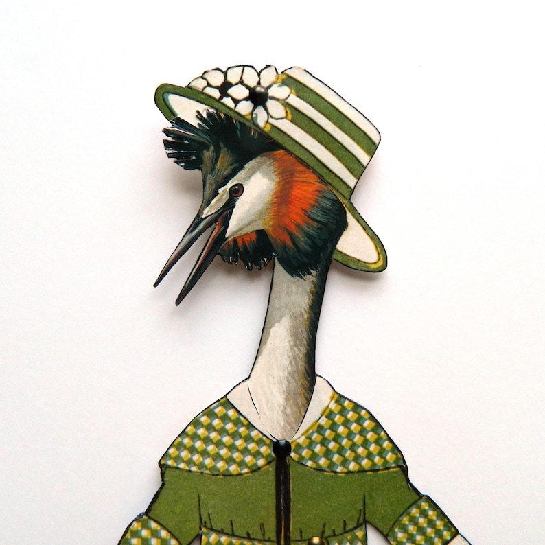 Crested Grebe Bird Paper Doll, Quirky Bird Wall Art - Etsy