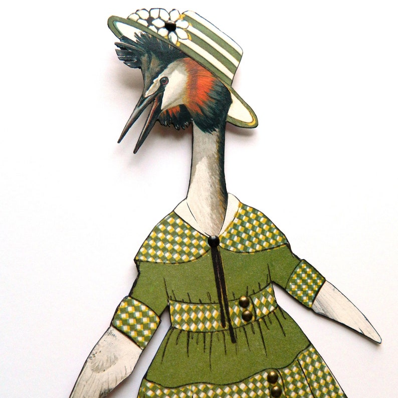 Crested Grebe Bird Paper Doll, Quirky Bird Wall Art - Etsy