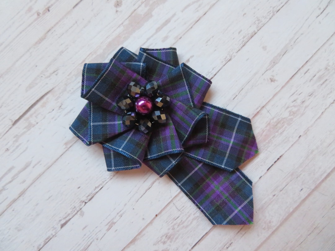 Pride of Scotland Tartan Ruffle Rosette Mini Brooch Pin Purple - Etsy