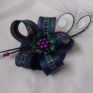 Tartan Fascinator - Black Feather Plaid Sinamay Mini Hat Headpiece ...