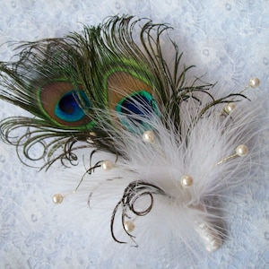 Cream Ivory Peacock Fascinator - Victoriana Feather & Pearl Vintage ...
