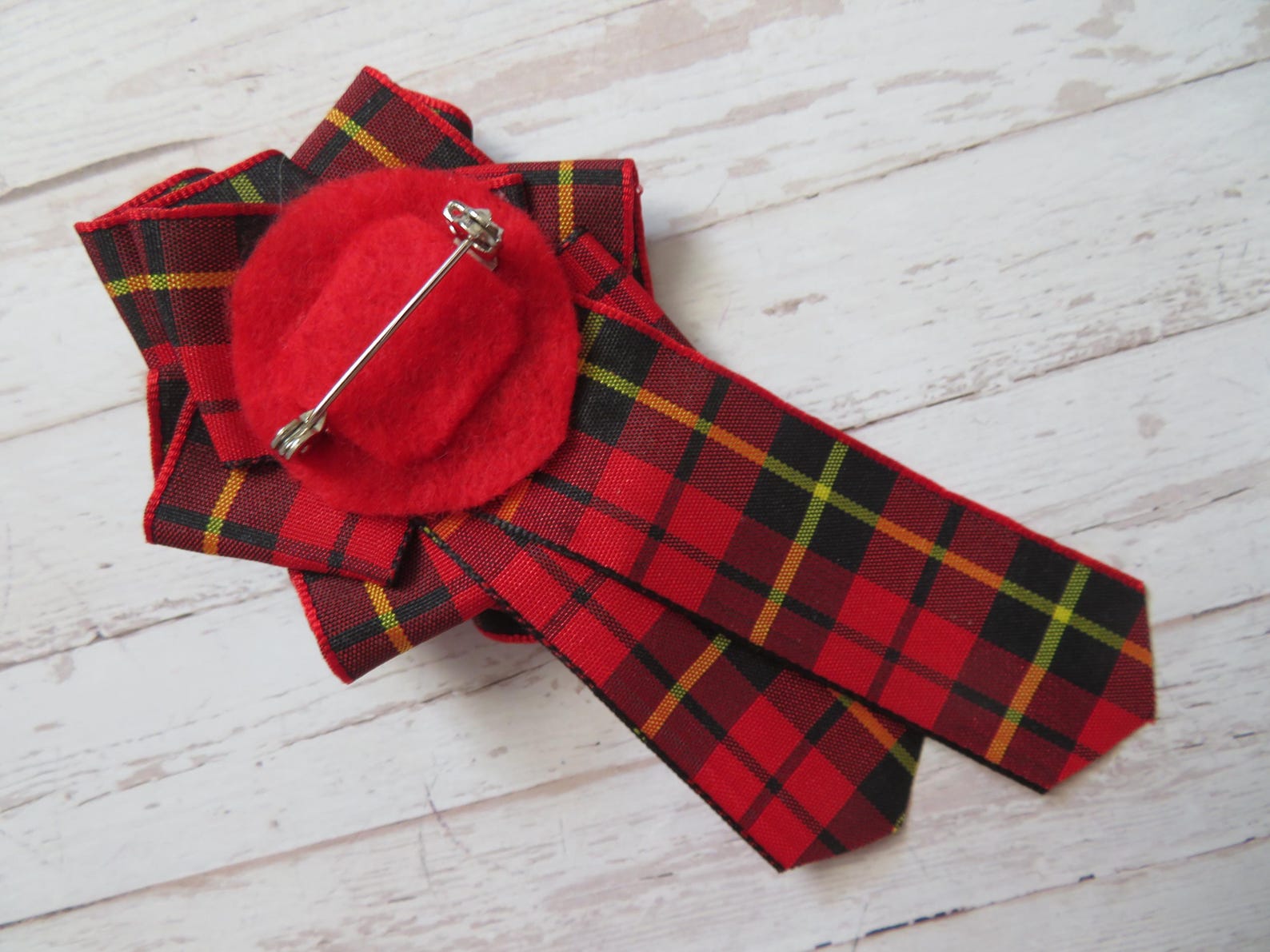 Wallace Red Modern and Black Tartan Ruffle Rosette Mini Brooch Pin ...