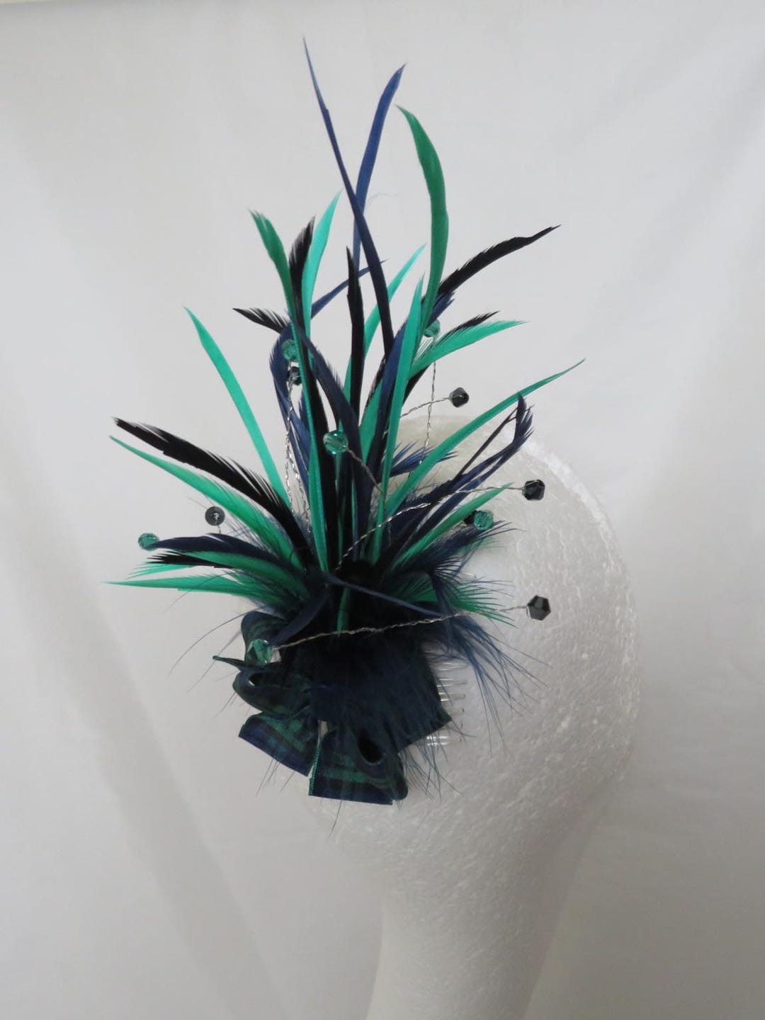 Navy Blue Emerald Green and Black Feather & Crystal Black Watch Tartan ...