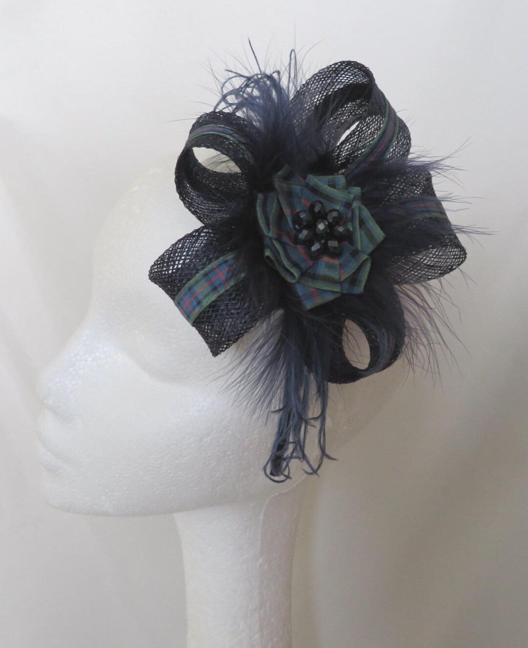 Navy Blue Fascinator Sinamay Loop With Flower of Scotland Tartan Plaid ...