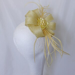 Yellow Fascinator Primrose Lemon Yellows Shades Sinamay Loop Feather ...