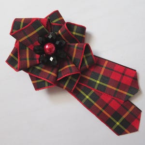 Wallace Red Modern and Black Tartan Ruffle Rosette Mini Brooch Pin ...