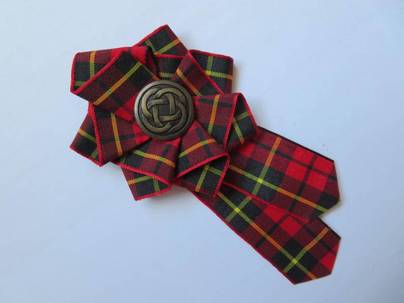 Wallace Red Modern and Black Tartan Ruffle Rosette Mini Brooch Pin ...