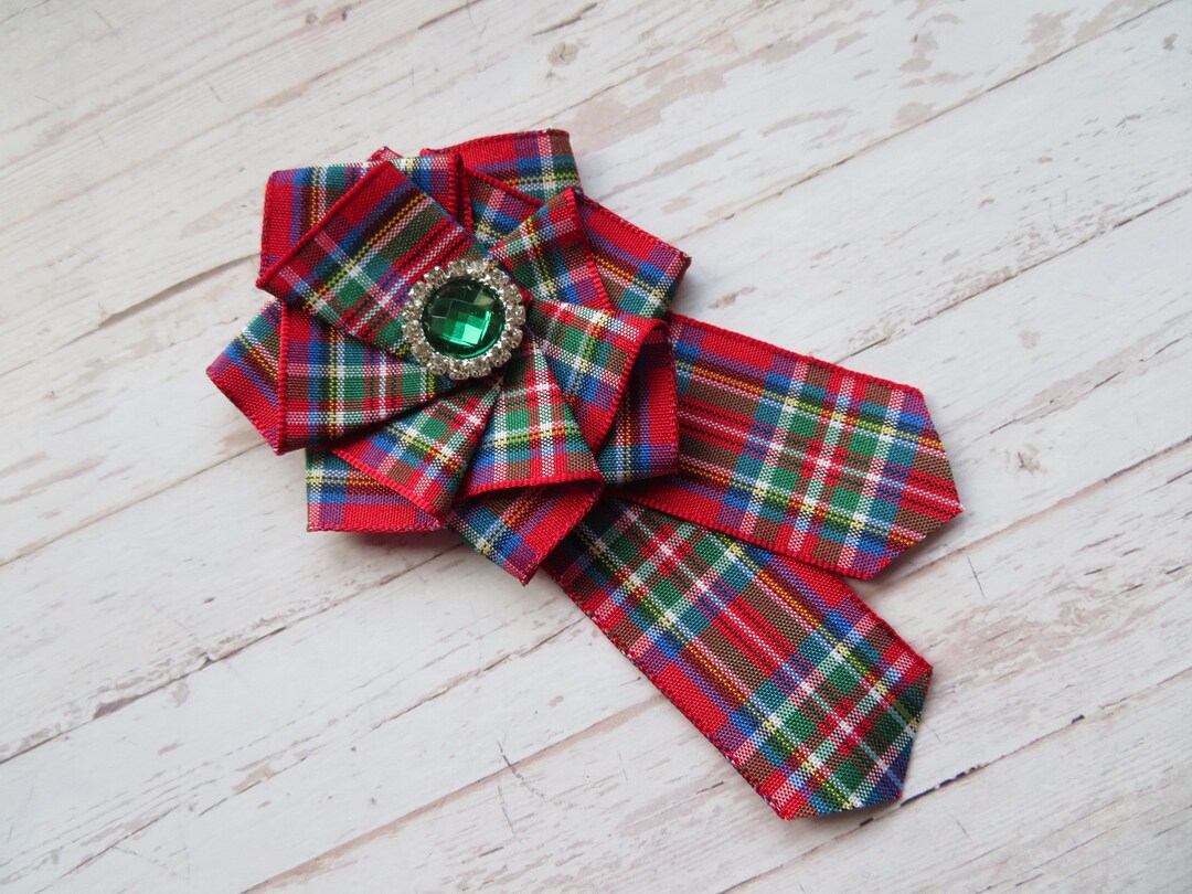 Royal Stewart Red Tartan Ruffle Rosette Green Crystal Mini - Etsy