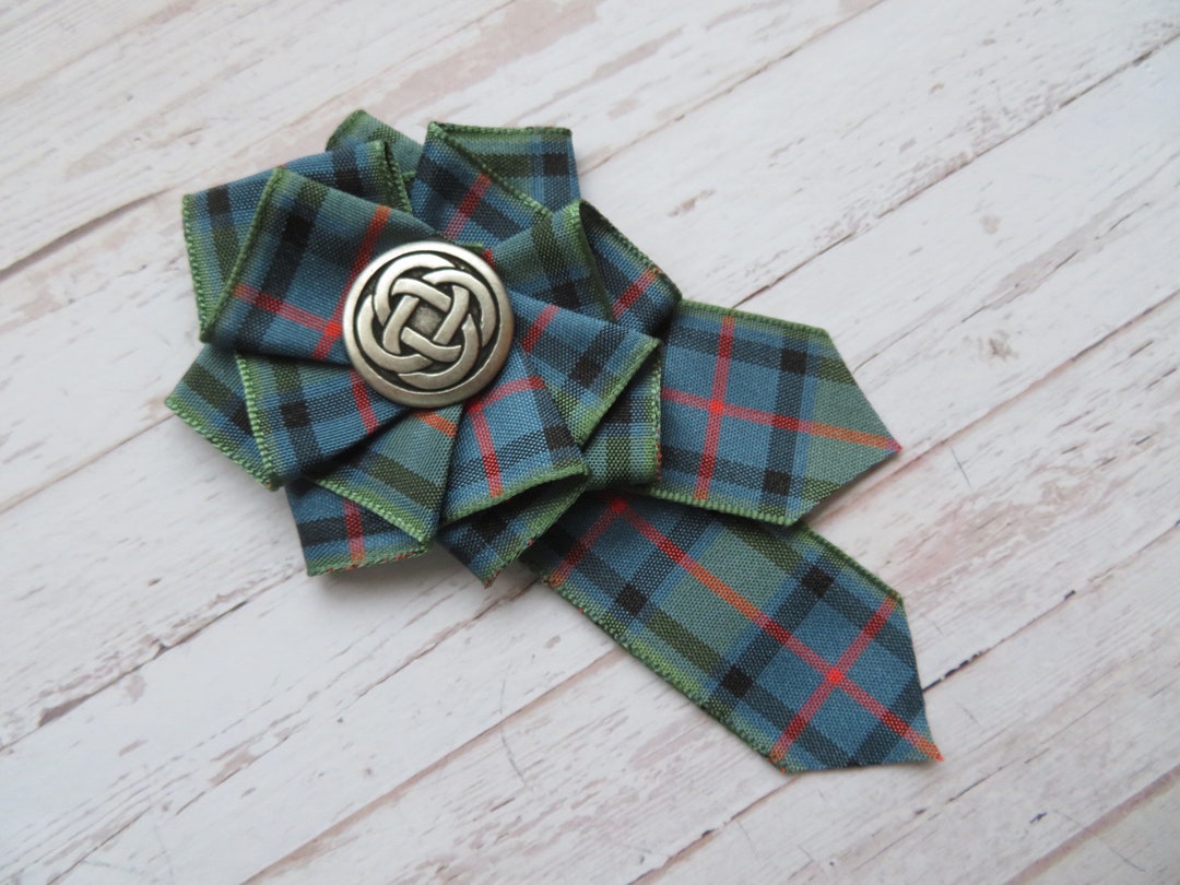 Flower of Scotland Tartan Ruffle Rosette Mini Brooch Pin Scottish ...