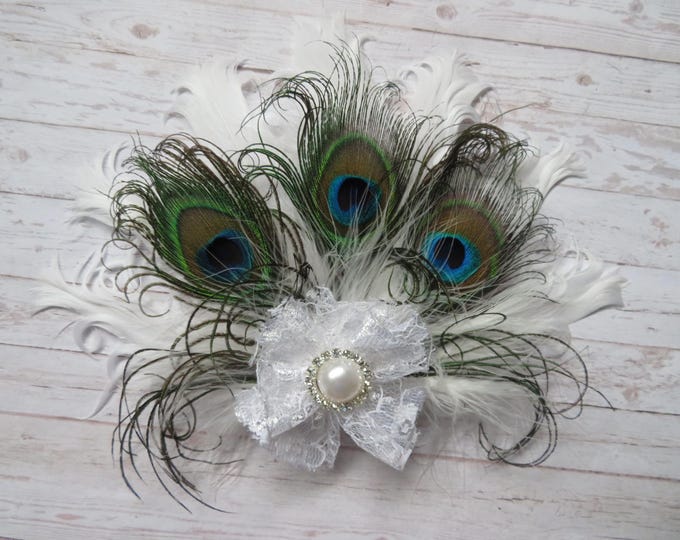 Ivory Peacock Feather Hair Clip | Great Gatsby Wedding Fascinator ...