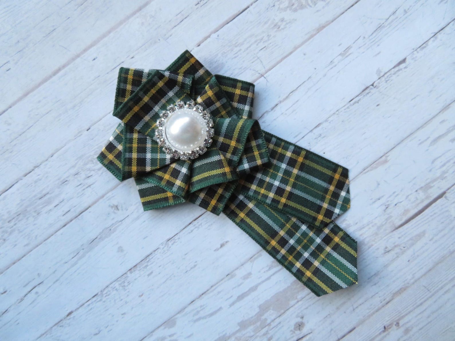 Irish National Tartan Ruffle Rosette Mini Brooch Pin Ireland St ...