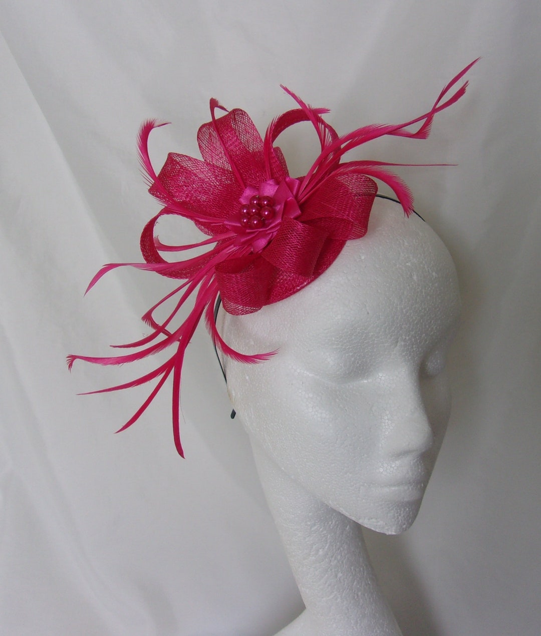 Raspberry Pink Fascinator - Amaranth Cerise Sinamay Loop Feather ...